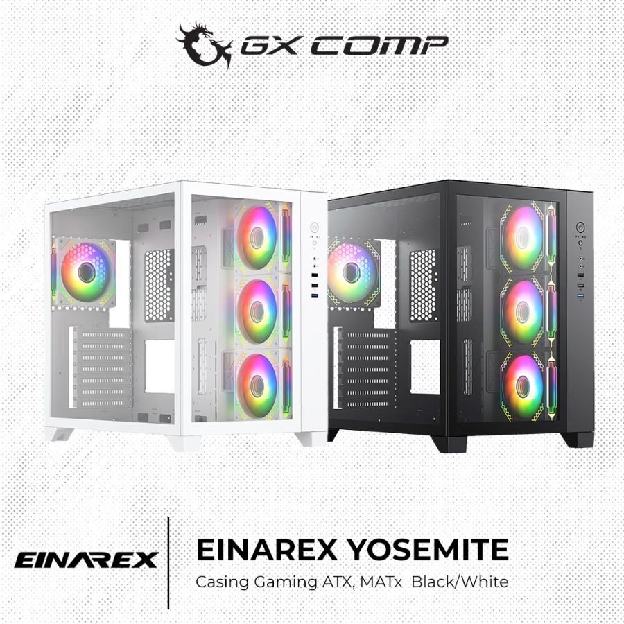 Einarex YOSEMITE Black / White Free 3 Fan RGB - Casing PC ATX - EATX | Cpu PC Gaming Case ...