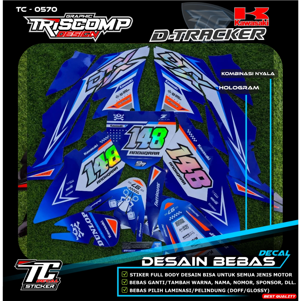 Viral Sticker Decal dtracker 150 new klx BF blue motif list hologram ...