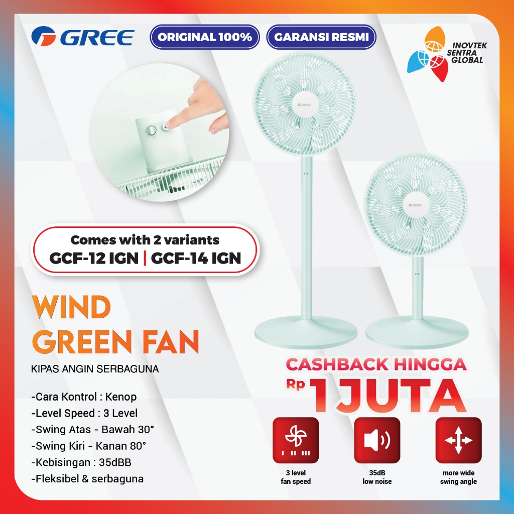 Gree Standing Fan Wind Green Fan GCF-12iGN / GCF-14iGN 2 in 1 3 Speed ...