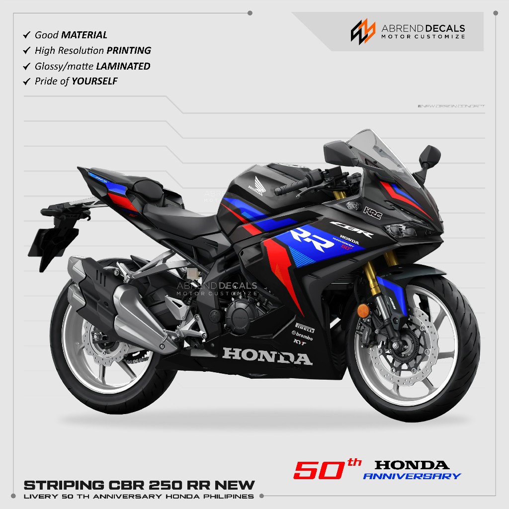 Striping CBR 250 RR NEW LIVERY TRI COLOR 50th ANNIVERSARY HONDA/Sticker ...