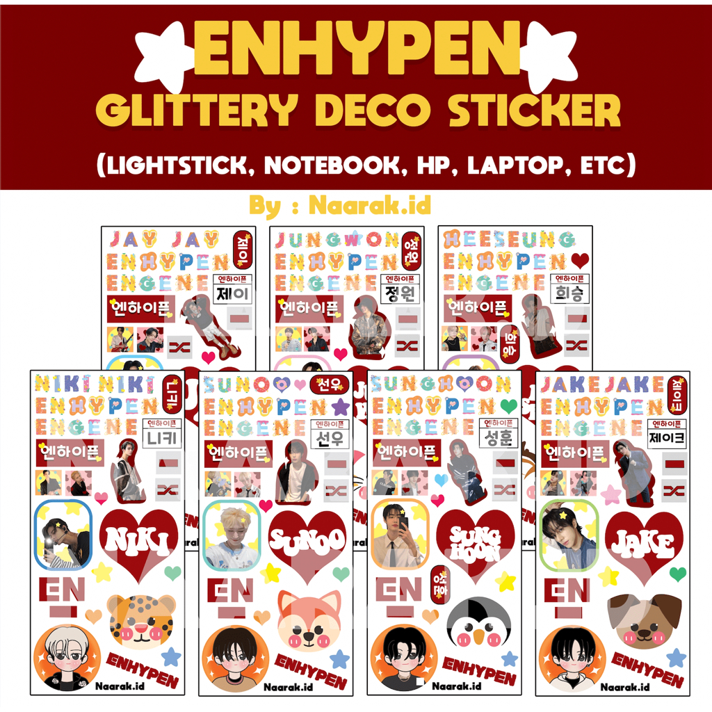 Enhypen GLITTERY STICKER DECO LIGHTSTICK, NOTEBOOK, HP, LAPTOP, ETC ...