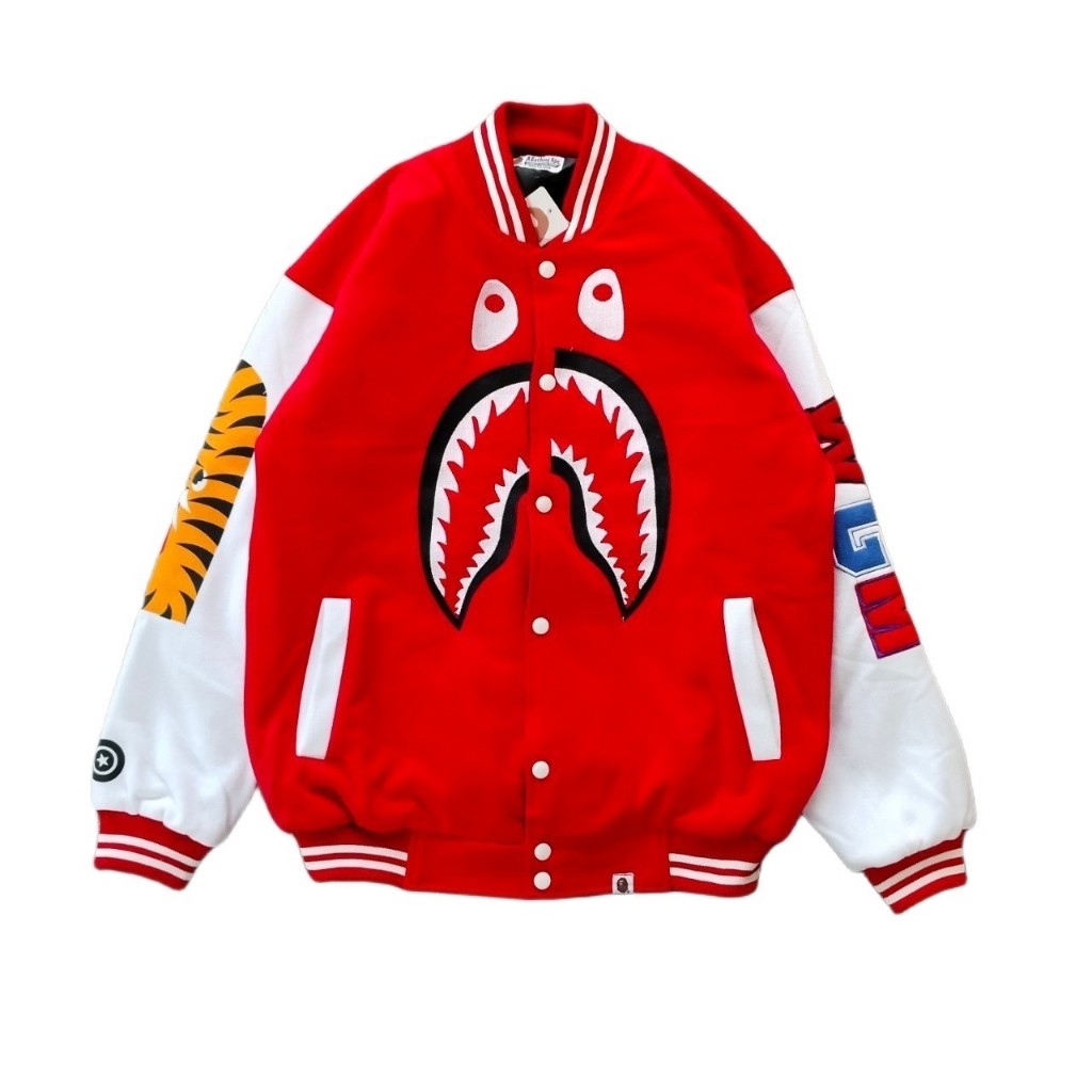 Bomber VARSITY Jacket BAPE A BATHING APE SHARK WGM RED WHITE | Shopee ...