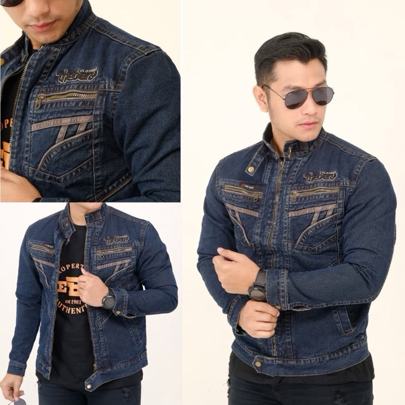 SIXTEEN - Men's Premium Slimfit Collar Jean Jacket in The Berry Premium ...