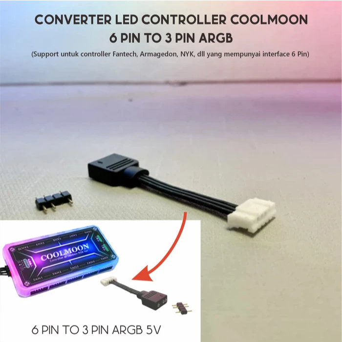 Converter FAN ARGB LED 3 Pin Jonsbo DeepCool etc. to 6 Pin ARGB ...
