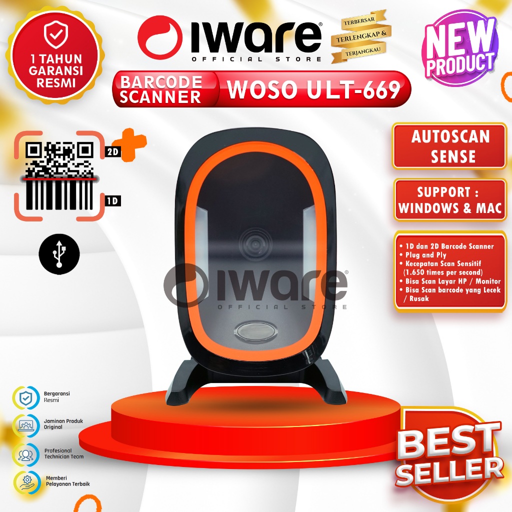 Iware 2D Prj-666 Invoice Omni Iware 669W Barcode Scanner(Qr Code/Pdf417/E- Invoice/Aztec) Scan ...