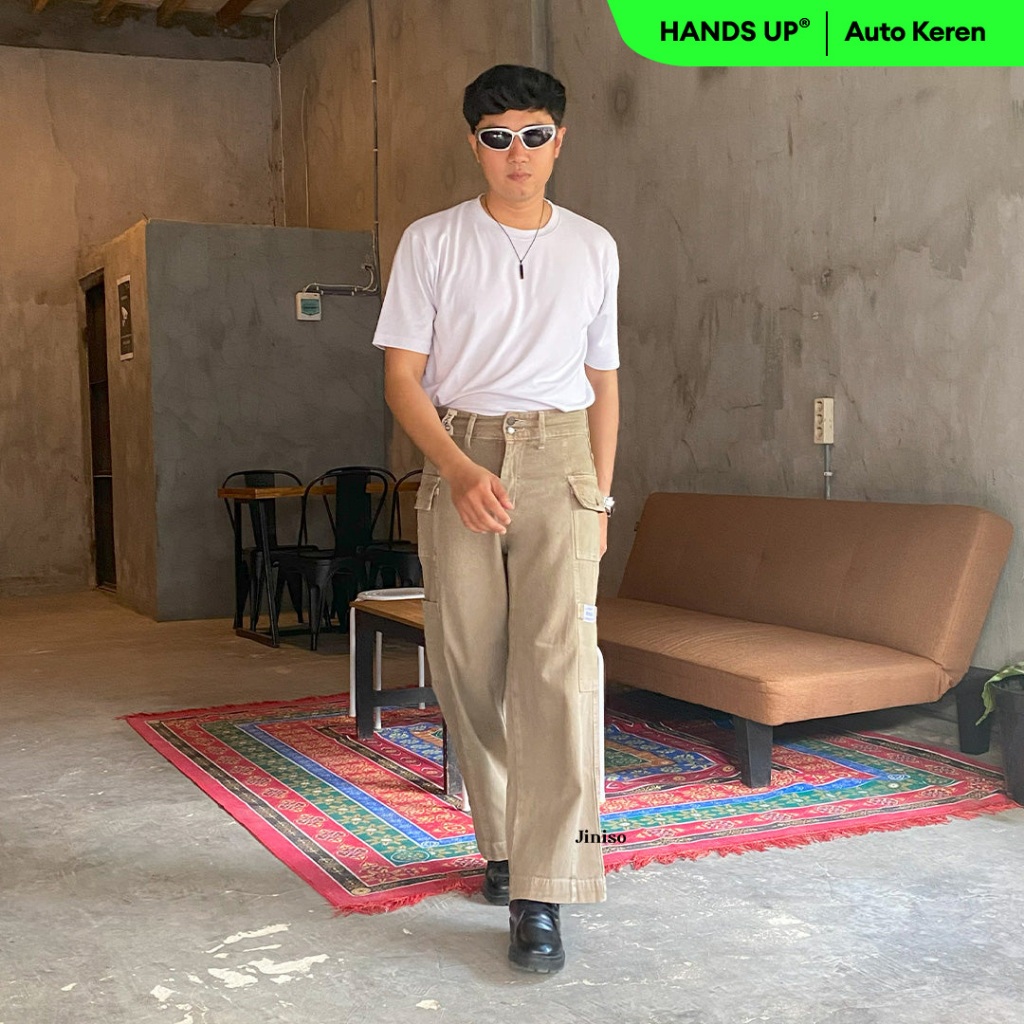 Jiniso - Men's Denim Cargo Baggy Jeans 412 | Shopee Malaysia