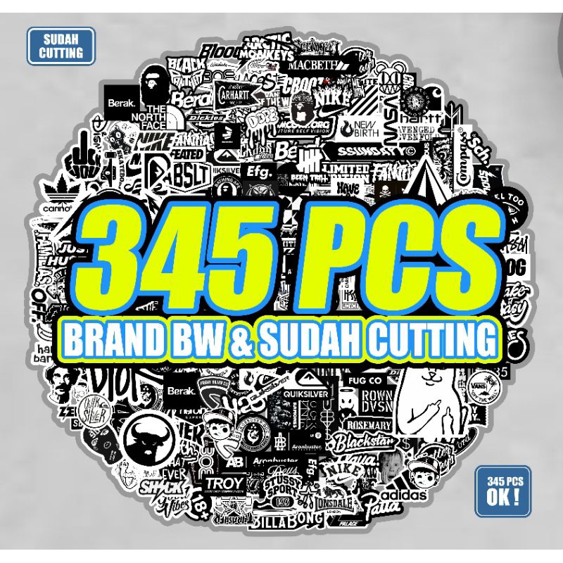 PUTIH HITAM Black and white series stickers contain 345 pieces of brand ...