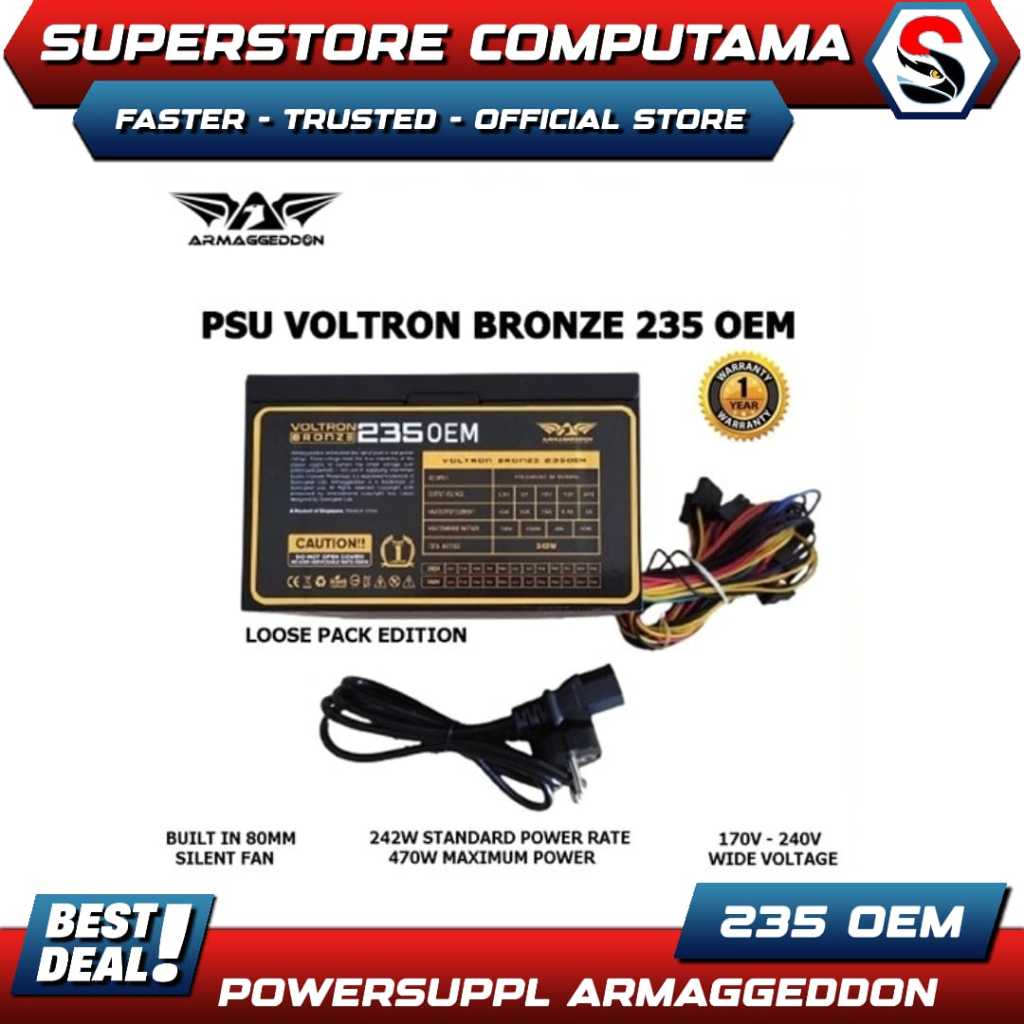Armaggeddon Voltron Bronze 235FX Power Supply | Bronze 235 Oem Losepack Edition | Shopee Malaysia