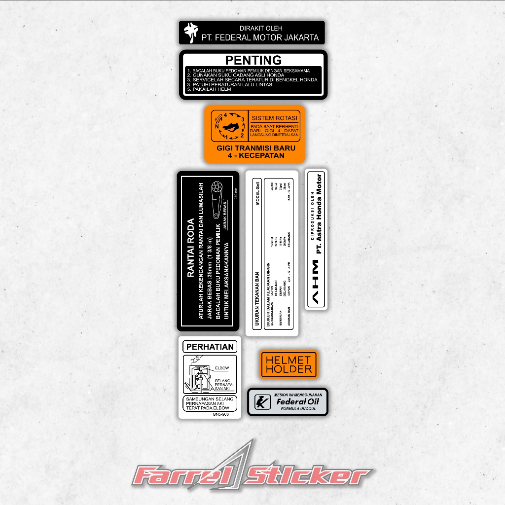 Honda Grand Warning Sticker Astrea Prima Supra Legend prosedur Label ...