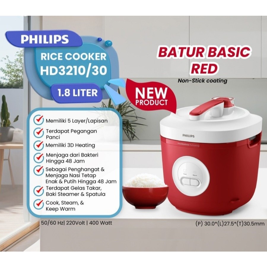 Awe - Philips Rice Cooker 1.8L Batur Basic HD3210 2 Years Official ...
