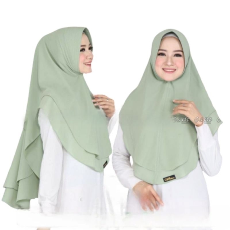 Hijab KHIMAR JILBAB Veil 2 Layer Color SAGE GREEN OVAL JUMBO | Shopee ...