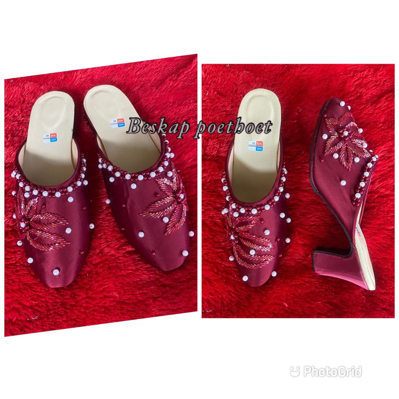 MERAH Bride And Groom couple Java wedding shoes maroon Red Sequin premium Medium Heels | Shopee ...