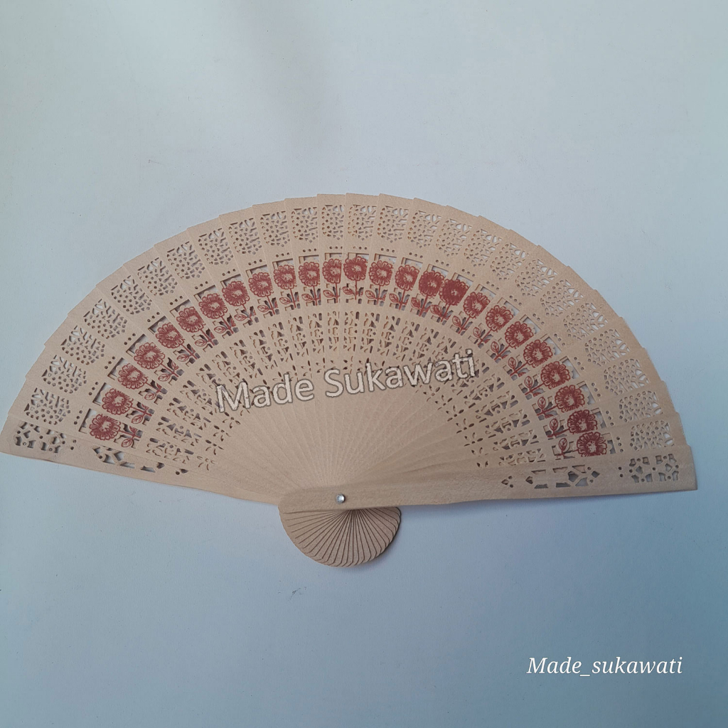 KAYU MAWAR Rose hand fan made of carved wood, souvenir souvenir ...
