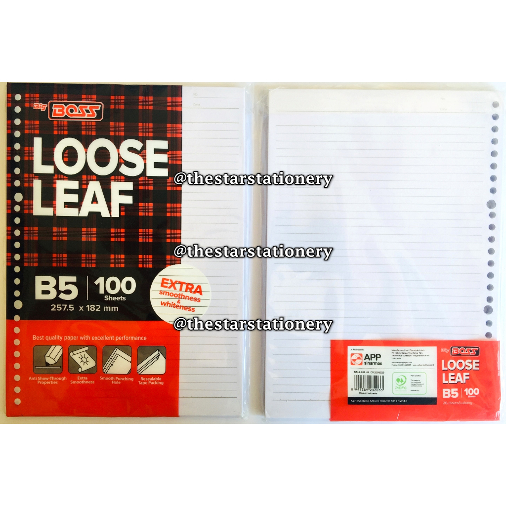 (1 Pack Contains 100 Sheets) Loose Leaf Big Boss B5 100 Sheets ...