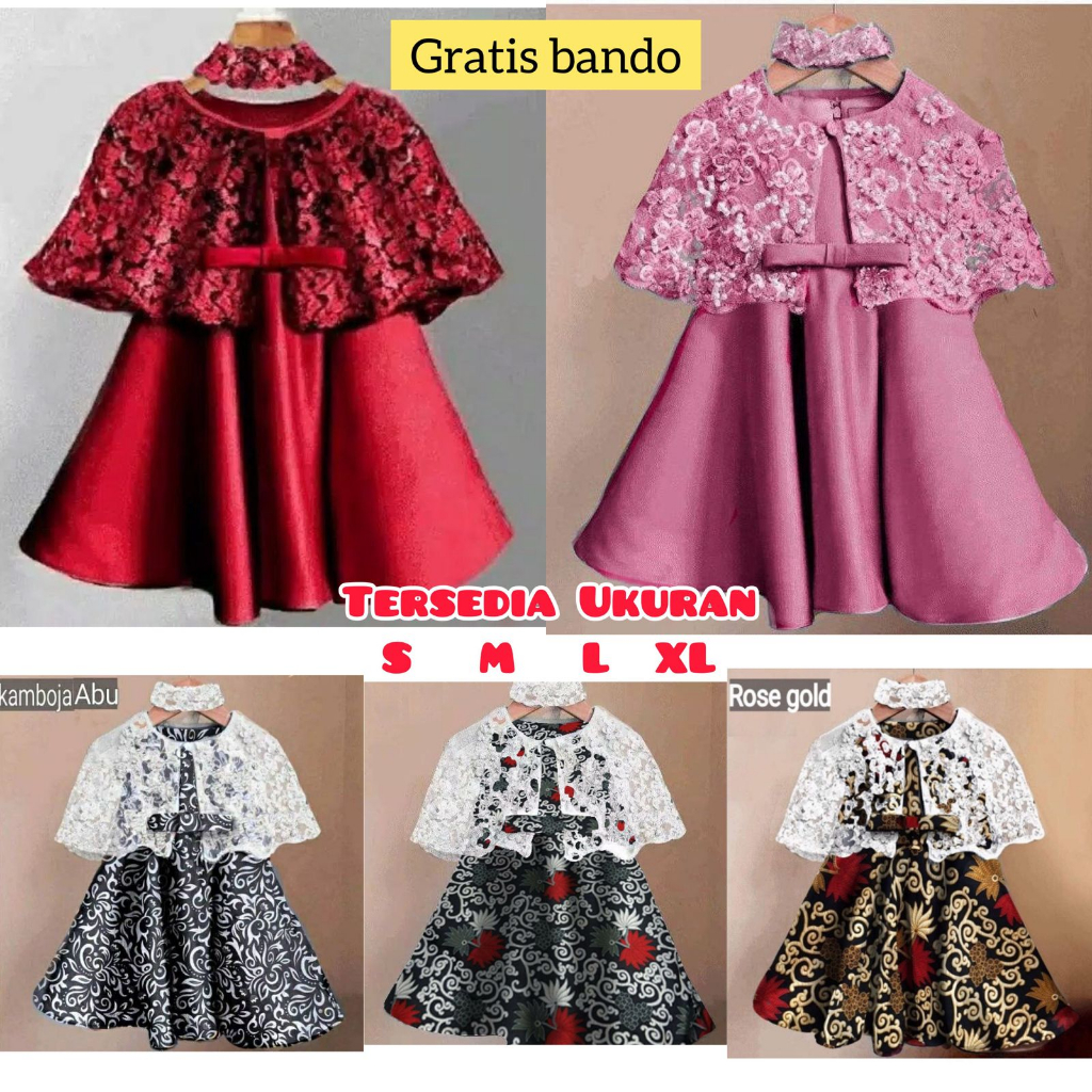MERAH Girls' Dresses Ages 1-7 Years FREE BANDO Plain Batik Motif Korean ...