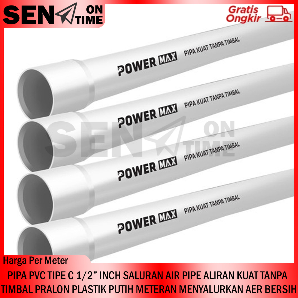 Water PIPE 1/2" INCH TYPE C PER 1 METER POWER MAX PVC PLASTIC PARALON ...