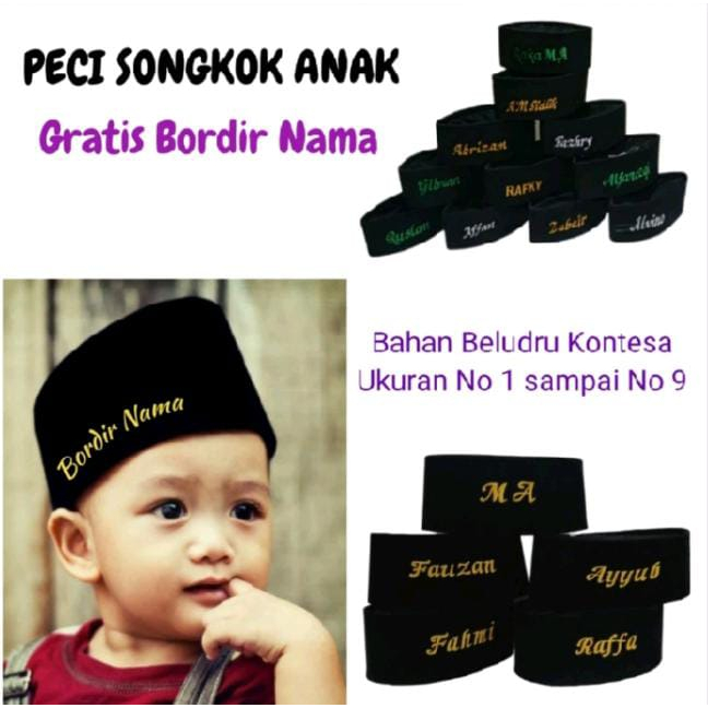 Peci Songkok Children Custom Name free embroidery own name without PO ...