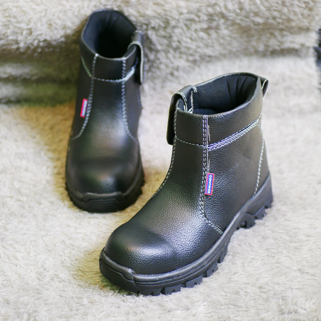 Edmundo Safety Shoes Semi Boot Zipper Black Steel Toe Non-Slip Rubber ...