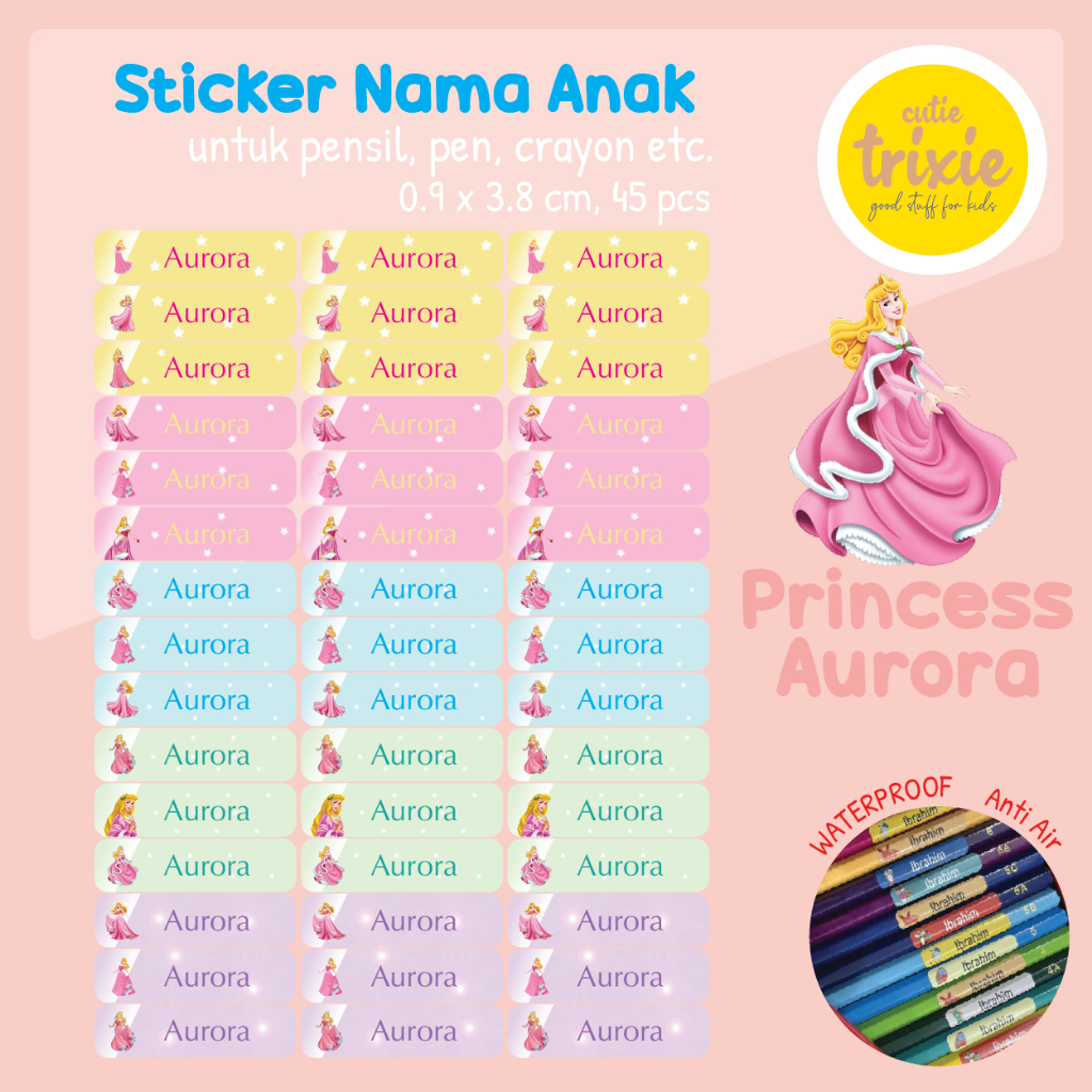 Children's Name label Sticker For crayon Aurora pen Pencil | Shopee ...