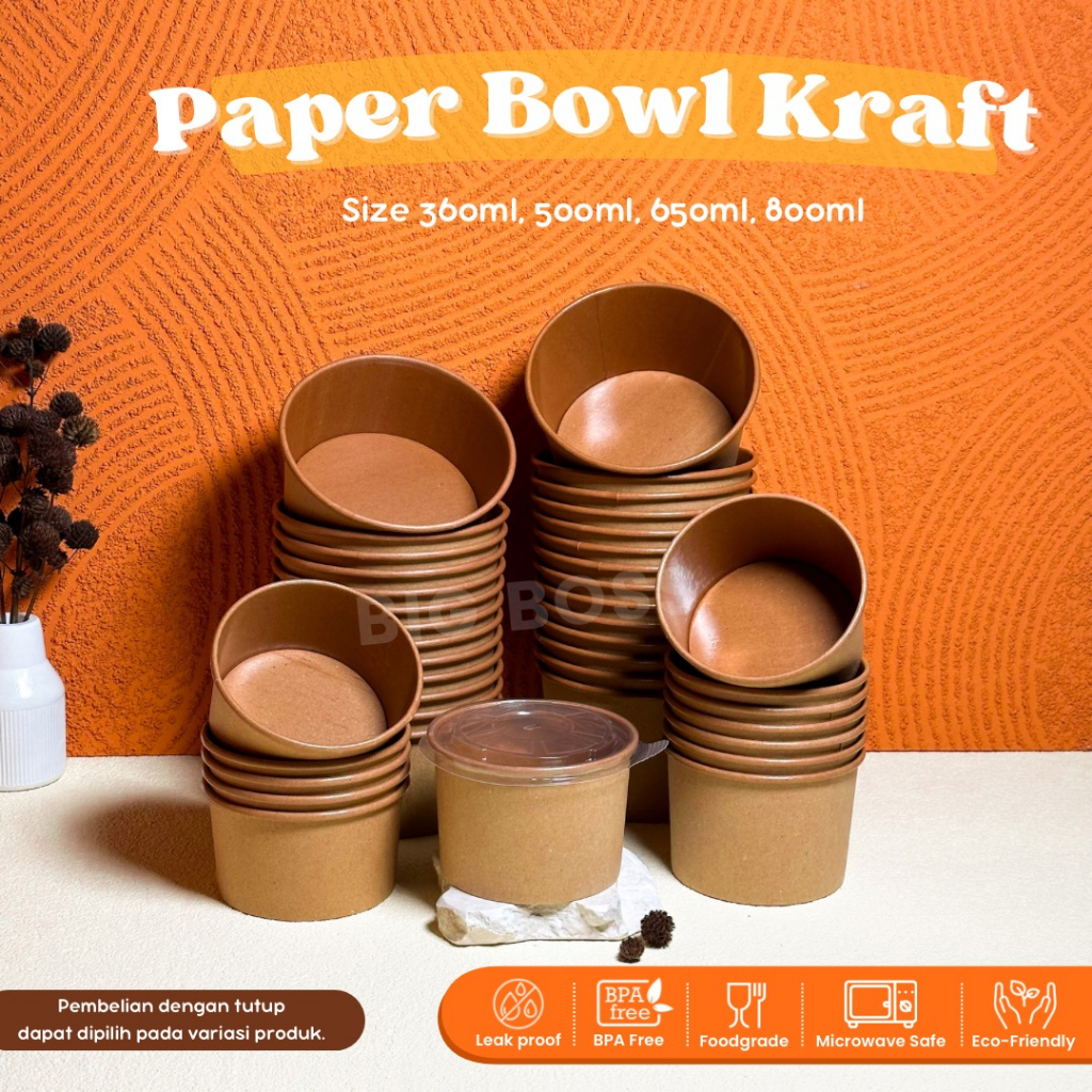 [CONTENTS 25PCS] Laminated Brown Kraft Paper Bowl / Paper Bowl + Lid ...