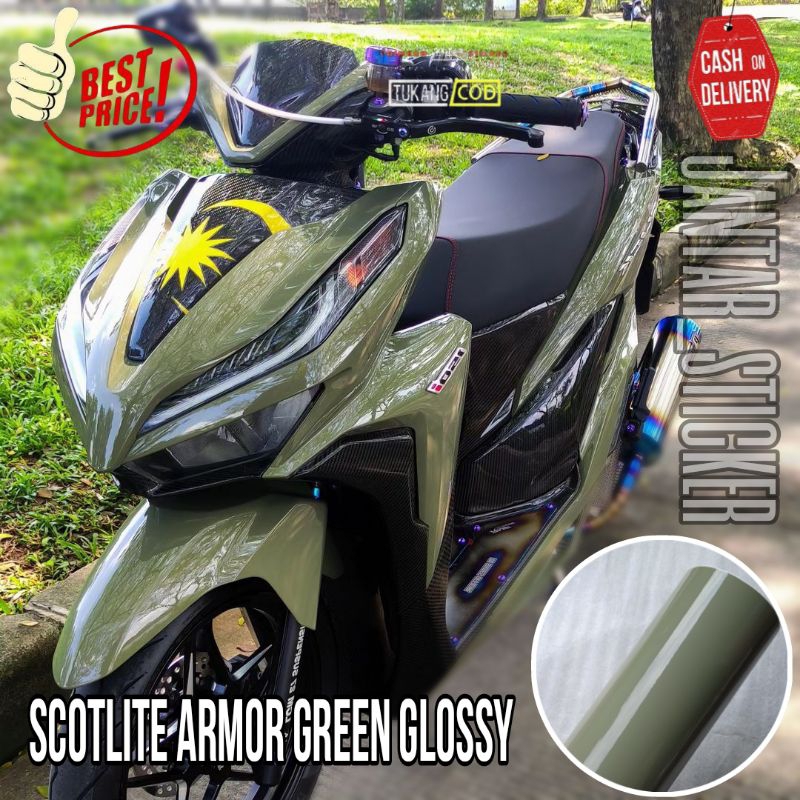 SCOTLITE ARMOR GREEN PASTEL SUPER GLOSSY PREMIUM STICKER MOTORCYCLE ...