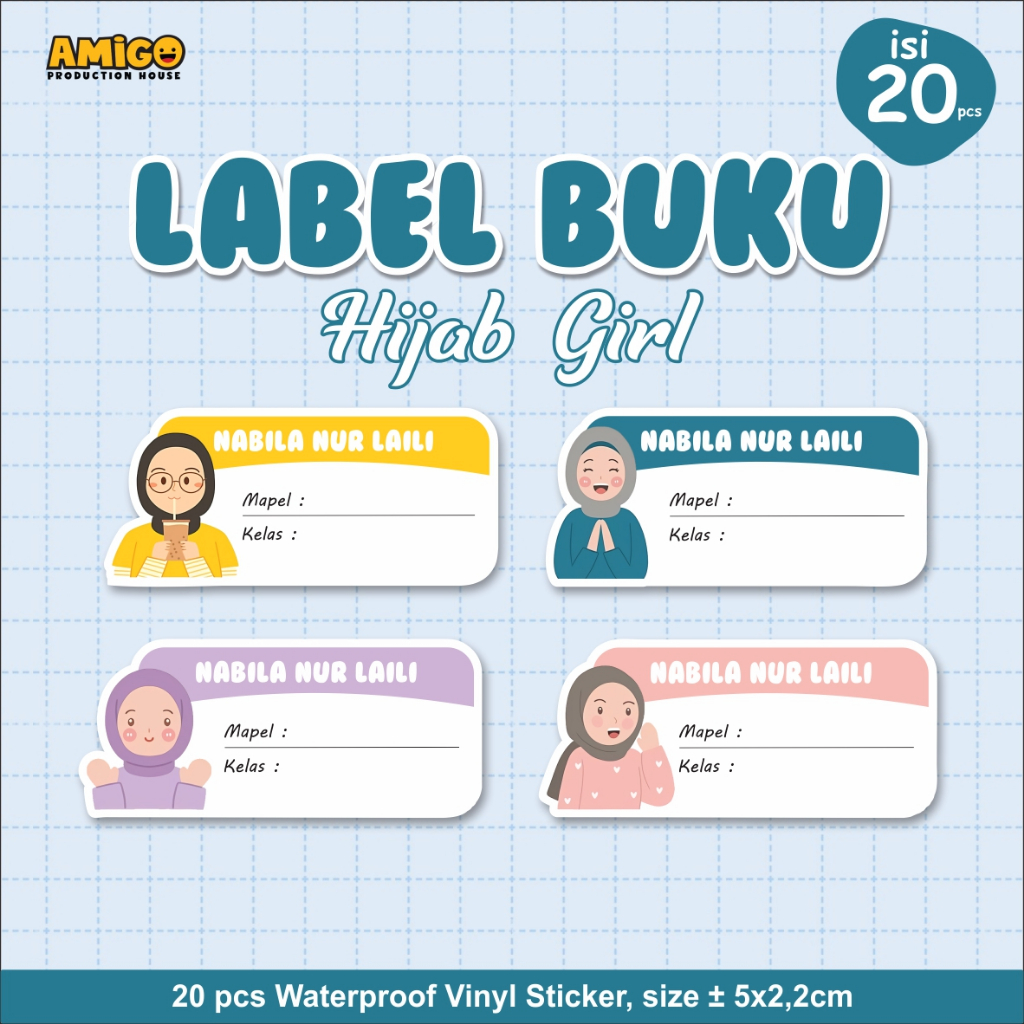 Label Mapel Book Hijab Girl Sticker Name label For School Children ...