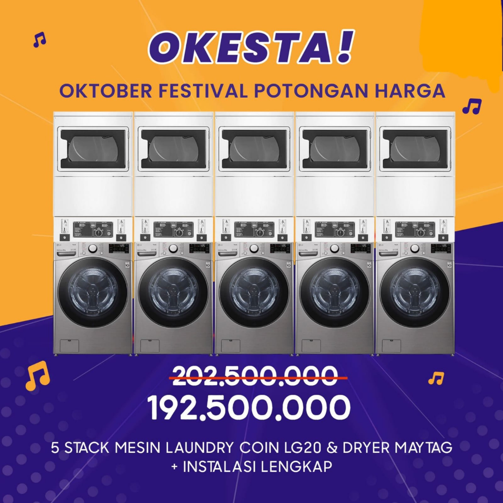 MESIN 5 STACK LG COIN LAUNDRY Machine 20kg & MAYTAG Glass Door DRYER ...