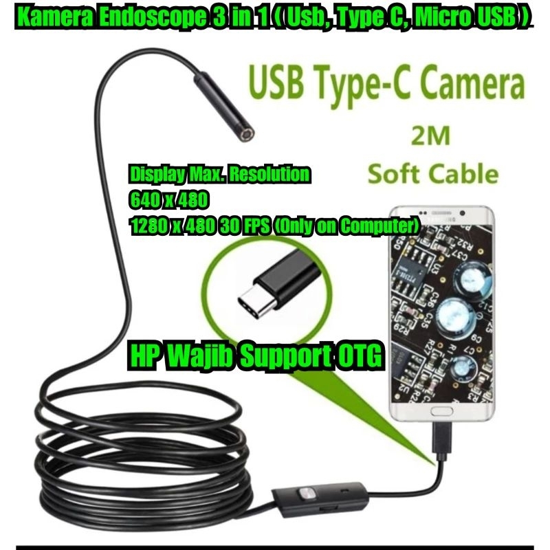 HP 3 in 1 Type c Micro usb and usb computer scope camera external ...