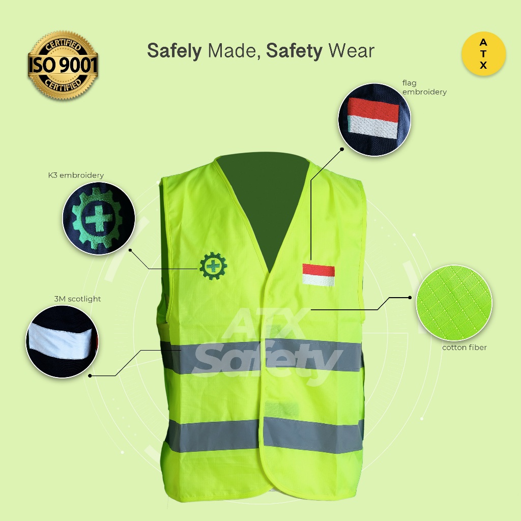 HIJAU Stabilo Green ATX Field Project Safety Vest with K3 logo and ...