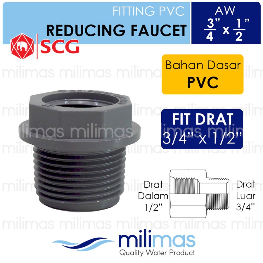 Scg - Reducing Faucet Socket AW Uk.3/4" x 1/2"-Verlup Ring-Bushing PVC ...