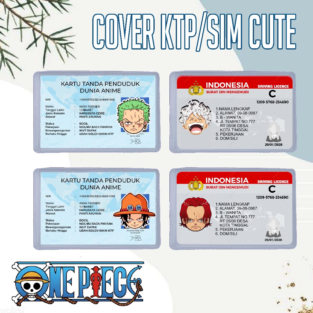 One Piece Character SIM KTP Id Card Protective Cover Luffy Zoro Shanks ...
