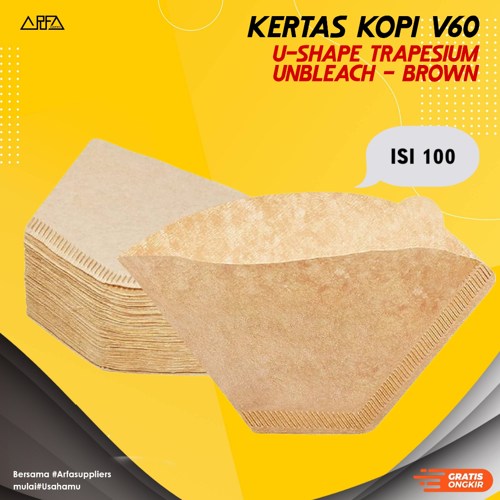 Paper Filter Drip Coffee V60 Flat Bottom / Brown U-Shape / Trapezoid ...