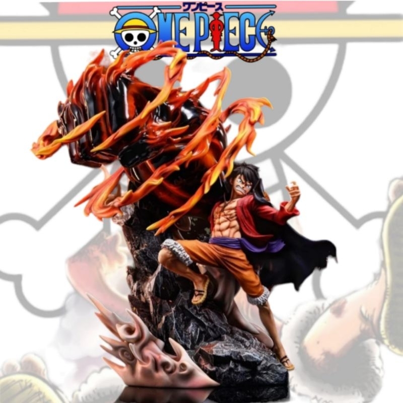 One piece luffy action figure with fire hand sun god king nica 28cm ...