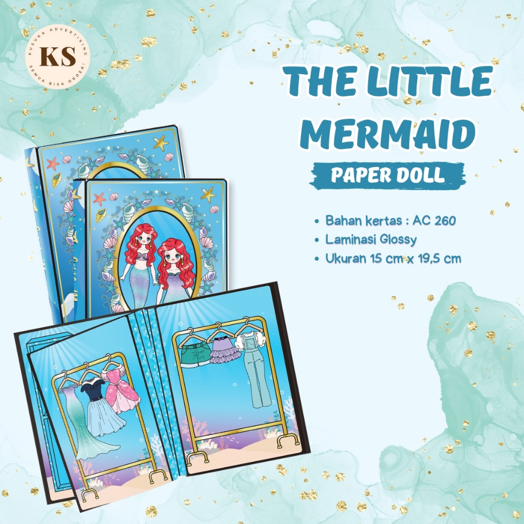The LITTLE MERMAID Paper Doll Quite Book Already Laminated Full Color ...