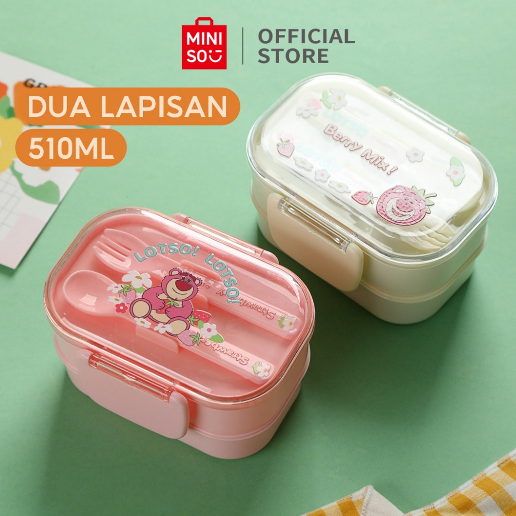 Miniso X Diseny Lotso Two Layer Lunch Box With Fork Spoon Bento ...