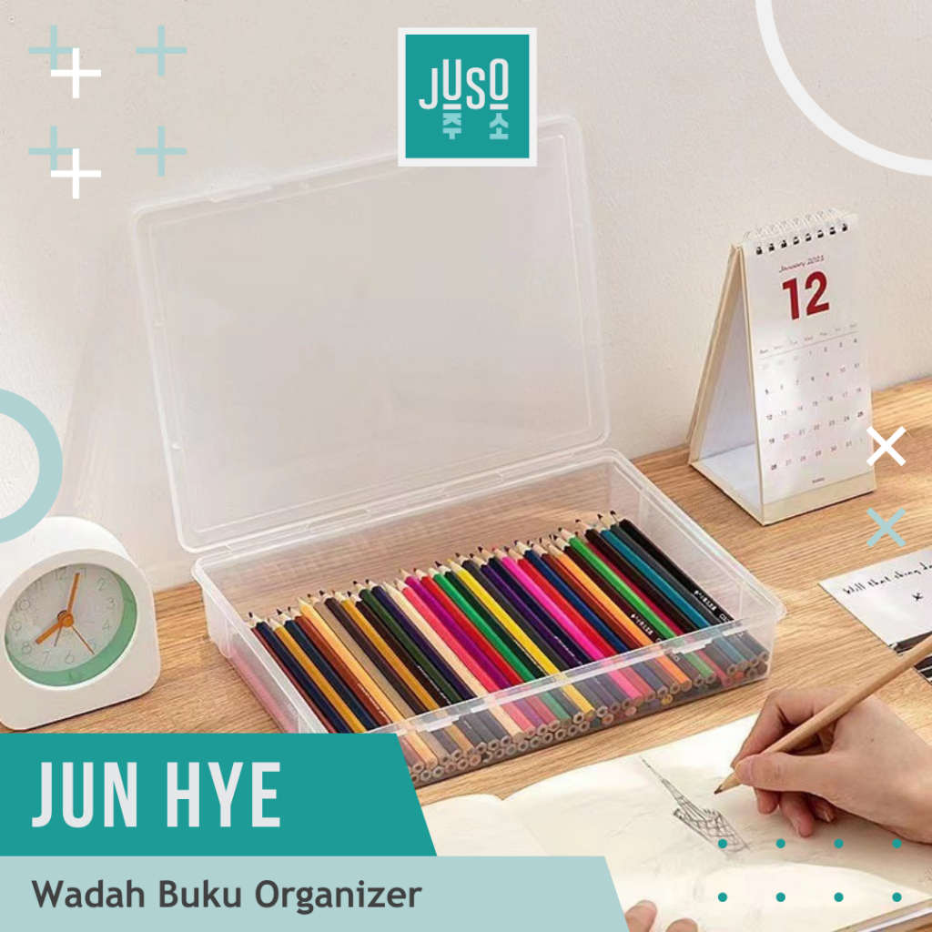 PERALATAN [JUSO]JUN Hye Transparent Stationery Box Organizer Clear ...