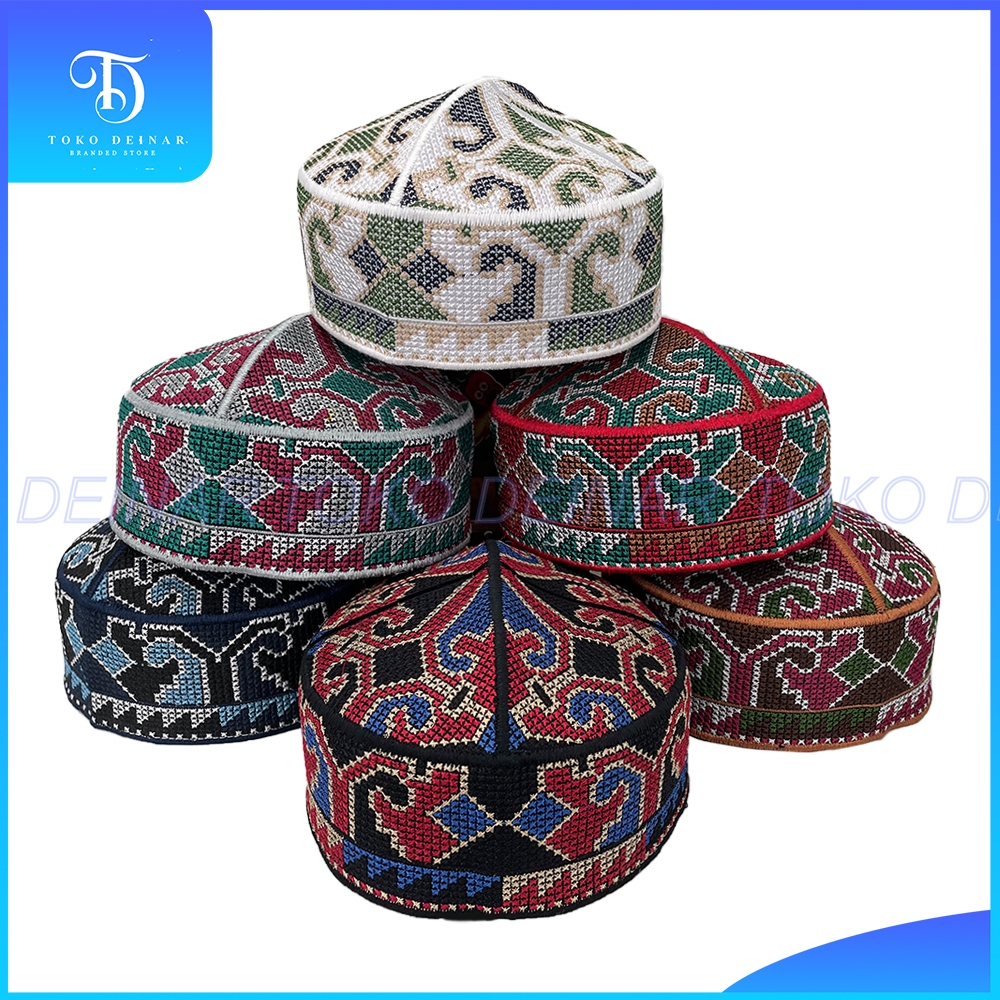 HITAM PUTIH HIJAU Pakistani Cap With Ovais Motif Stamp Full Embroidery ...