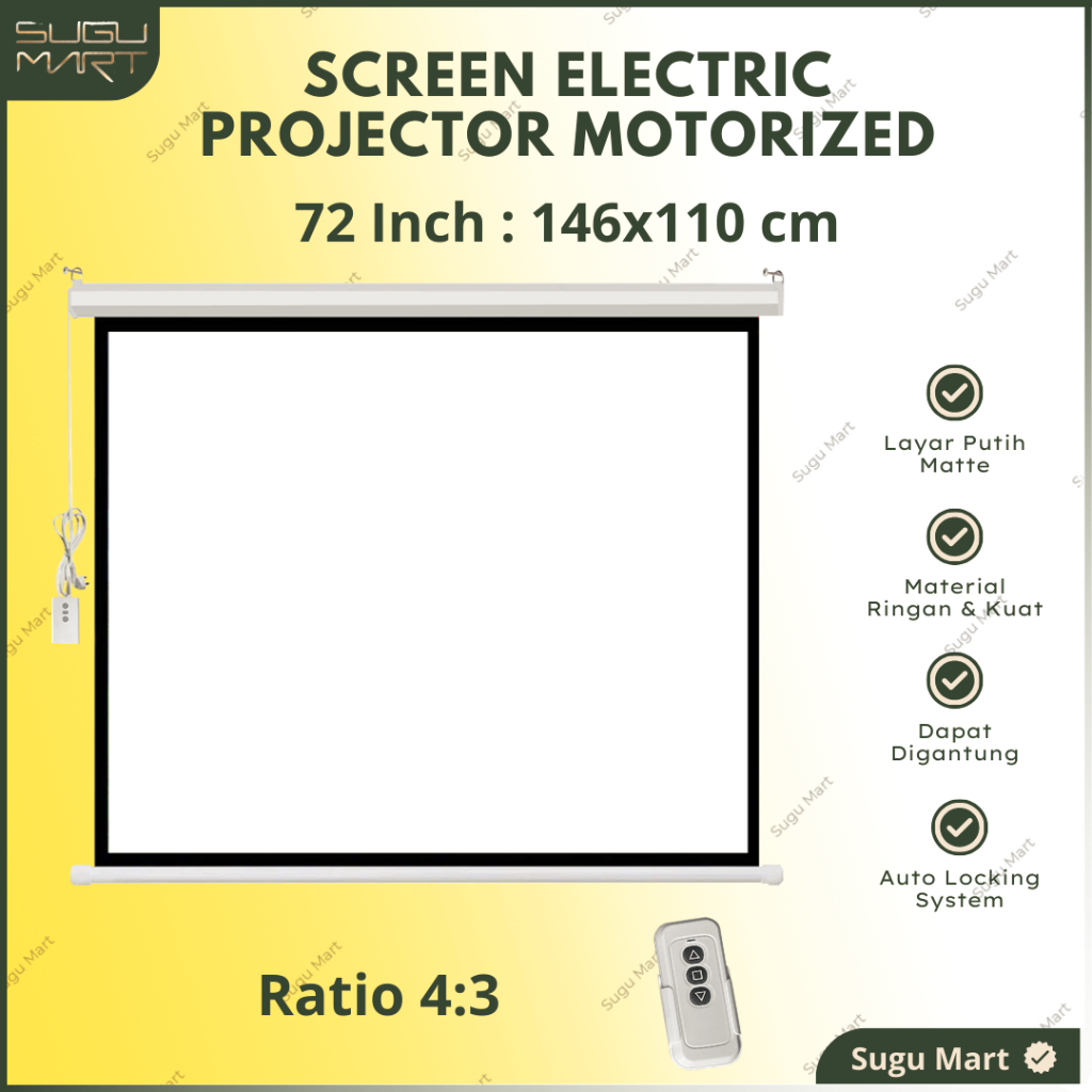 LAYAR 72 inch Ratio Motorized Projector Screen 4 :3 / 16:9 | Automatic Projector Screen ...