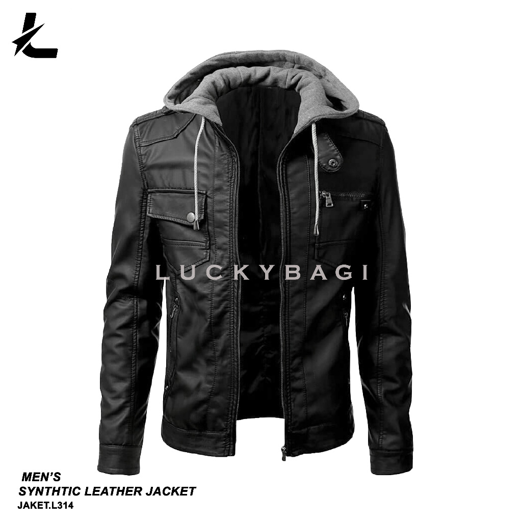 Hooded Leather Jacket Men's Synthetic Leather Jacket Hoodie Style ...