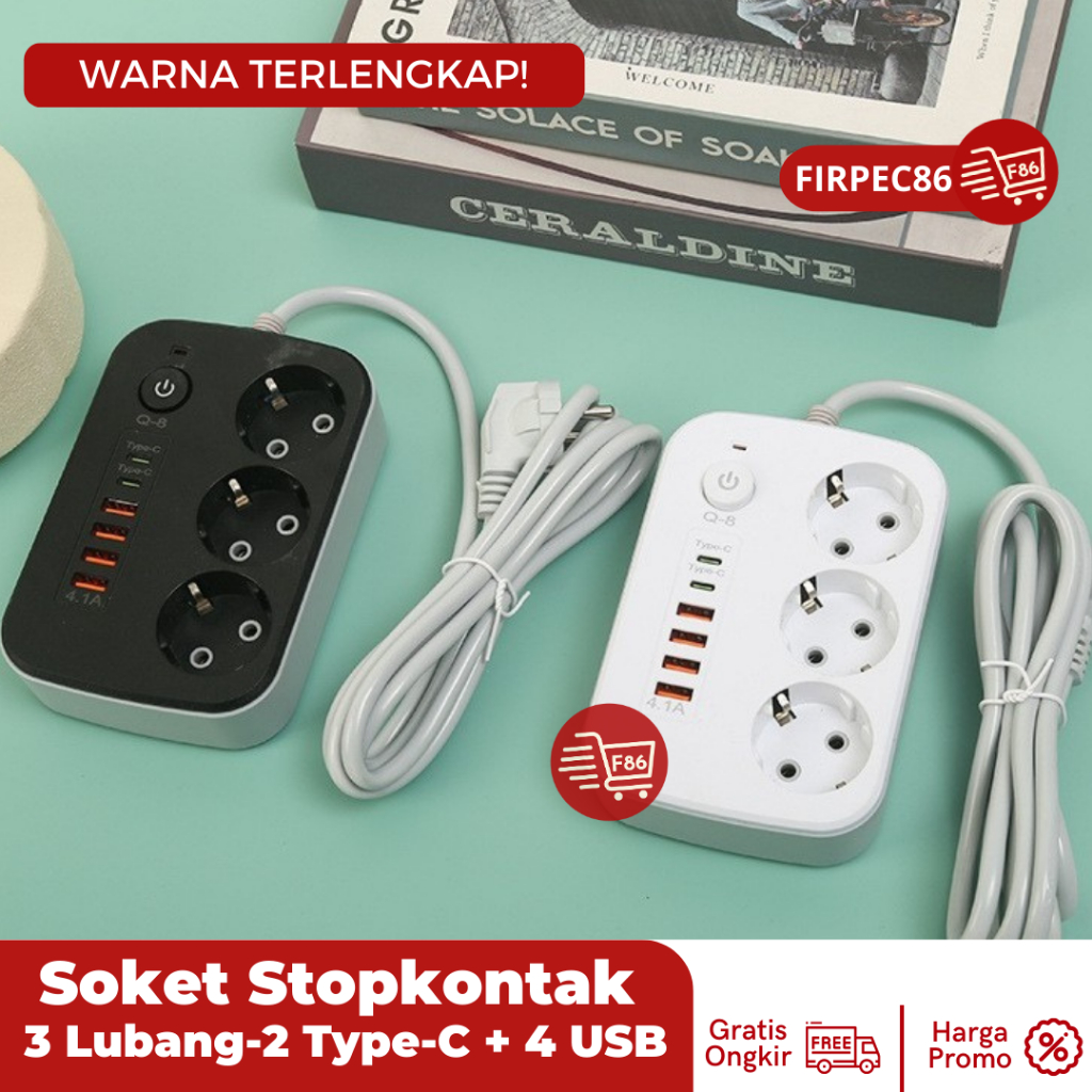 Socket 3-hole charger HP 4 USB Port 2 Type-C Cable 2m | Shopee Malaysia