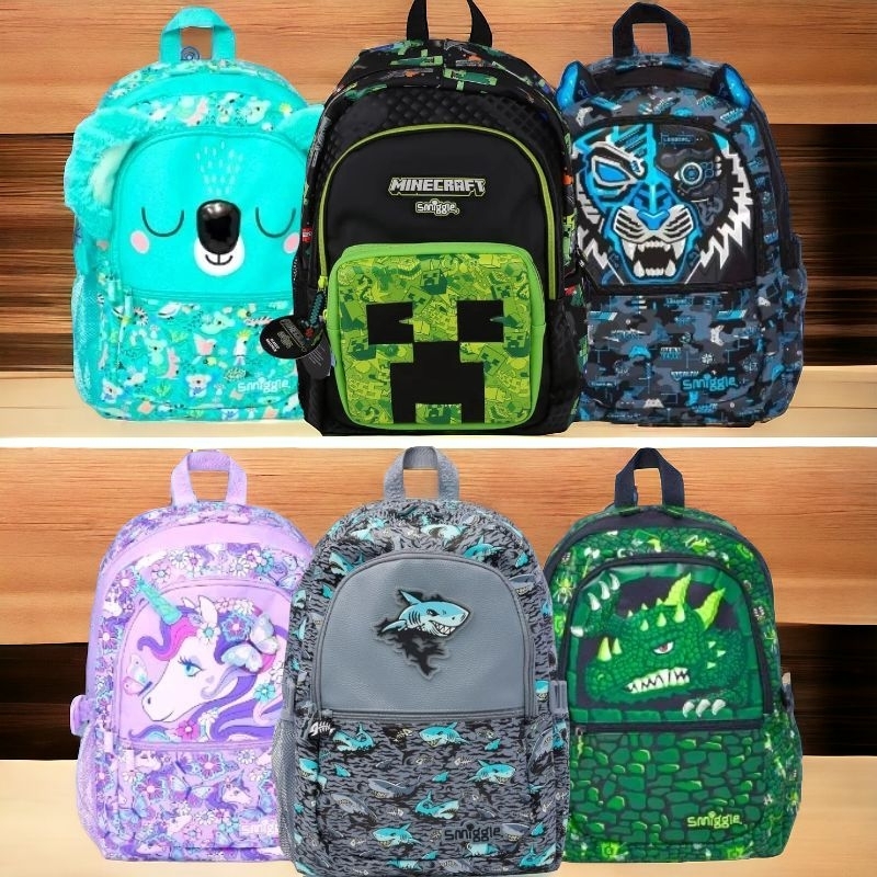 Smiggle Senior Minecraft backpack/ dino school bag/ Cat mermaid/ Soccer ...