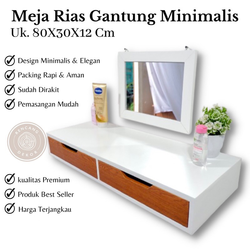 Minimalist Wall Hanging Dressing Table uk 80x30x11 cm | Double Door ...