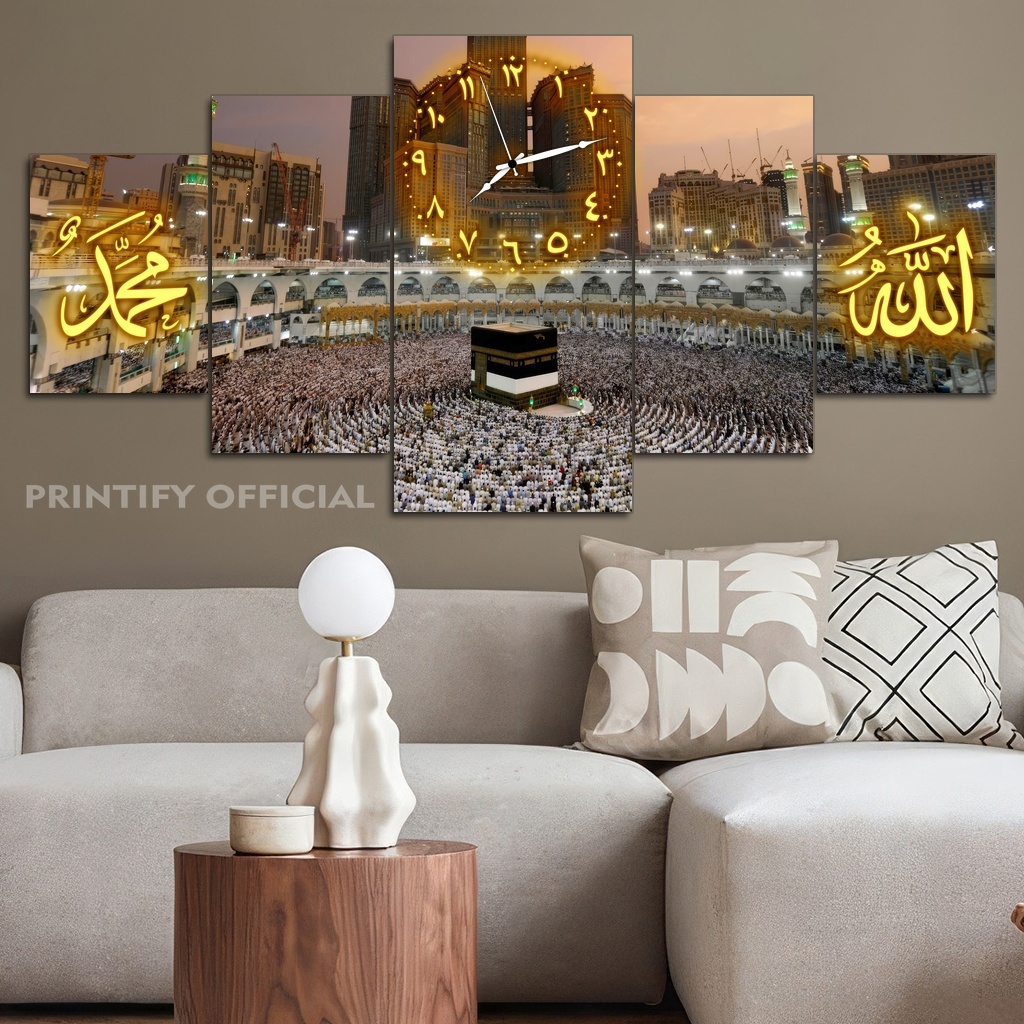 Makkah Madinah Islamic Muslim Room Clock 80X40 Multipanel | Printify ...