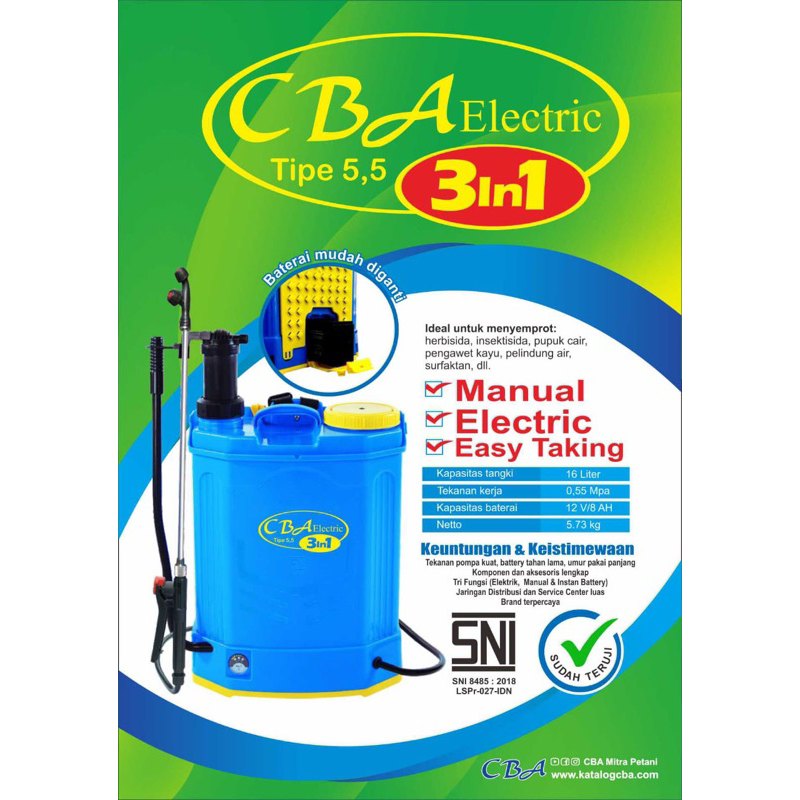 CBA PEST PUMP TYPE 3 ELECTRIC AND MANUAL SPRAY PUMP 2 functions 16L ...