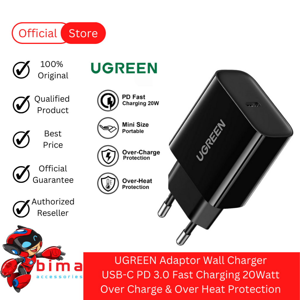 Ugreen Wall Travel Adapter Charger USB C Type-C PD Fast Charging 20Watt ...