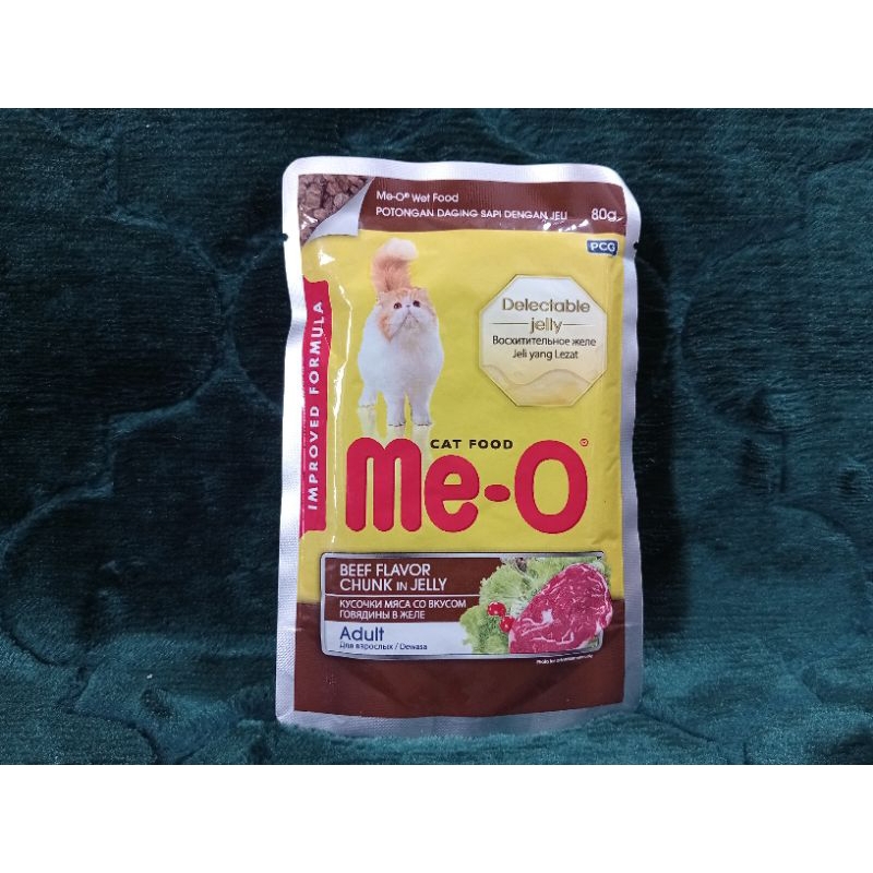 Me-o Adult Wet Food Adult Cat Sachet Packaging 80 Grams (Beef Cut With ...