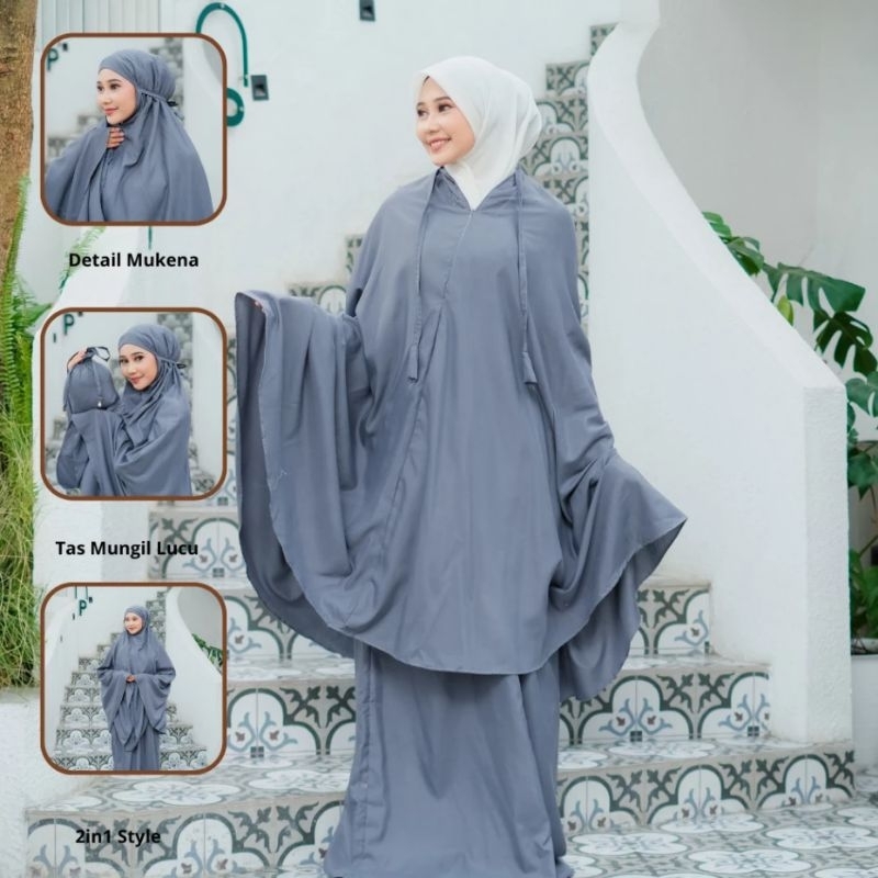 KATUN Mukena Ameena Micro Plain Adult 2in1 style free Pouch / Mukena ...