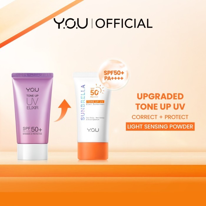Y.o.u Sunbrella Tone Up Sunscreen UV elixir SPF 50 PA+++YOU Protection 8 Hours UVA/UVB/Blue ...