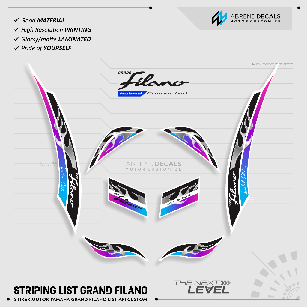 Yamaha GRABD FILANO LIST Fire Graphic CUSTOM Sticker/GRAND FILANO ...