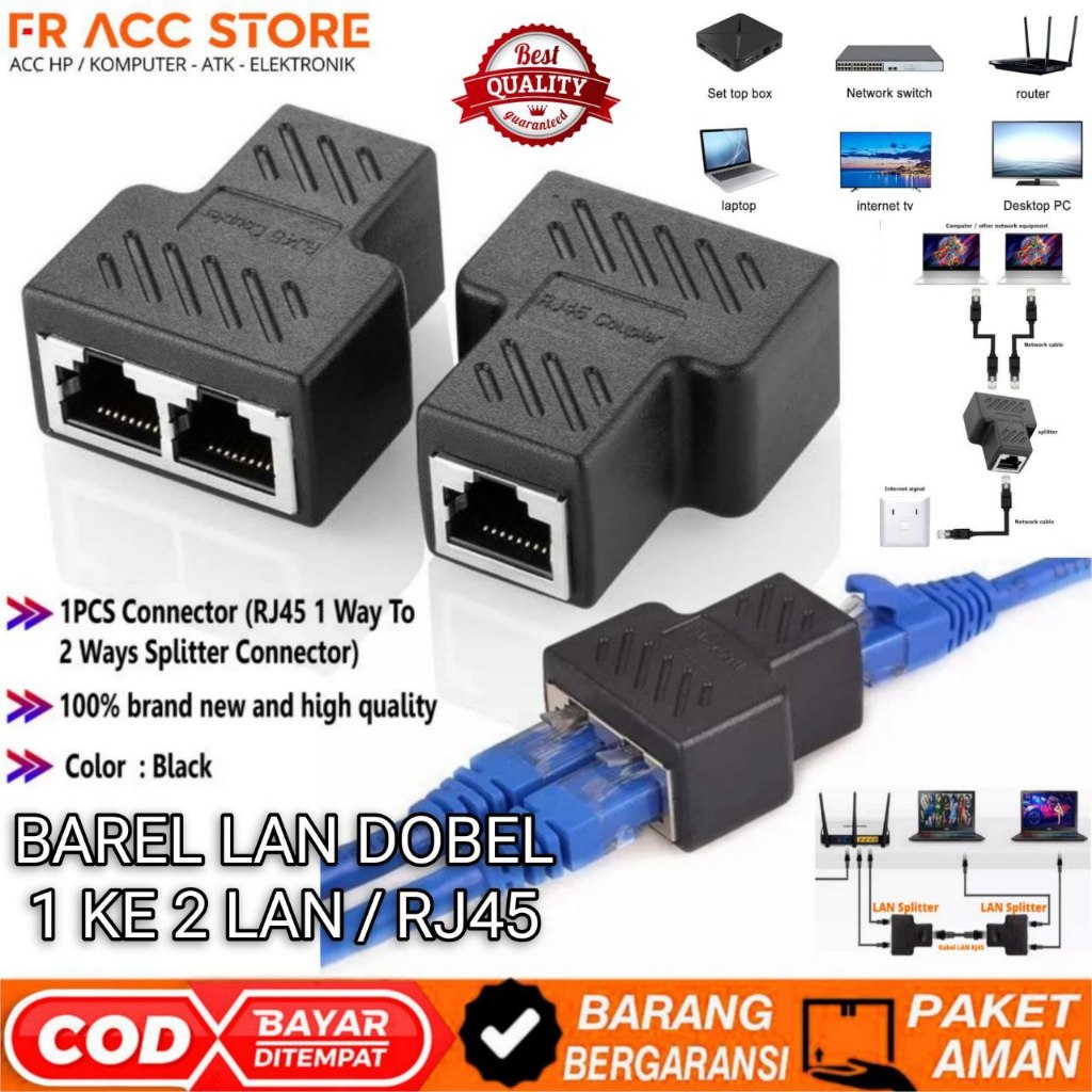 Lan Cable Connection RJ45 Double Barrel T lan Connection/RJ45 1 in 2 ...
